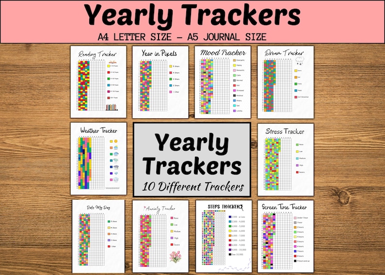 Printable Yearly Tracker Bundle – Journal Pages (digital Download ...
