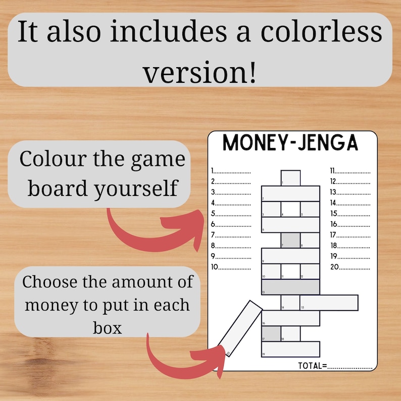 Money-jenga Savings Challenge: Printable Budgeting Game (PDF) - Etsy