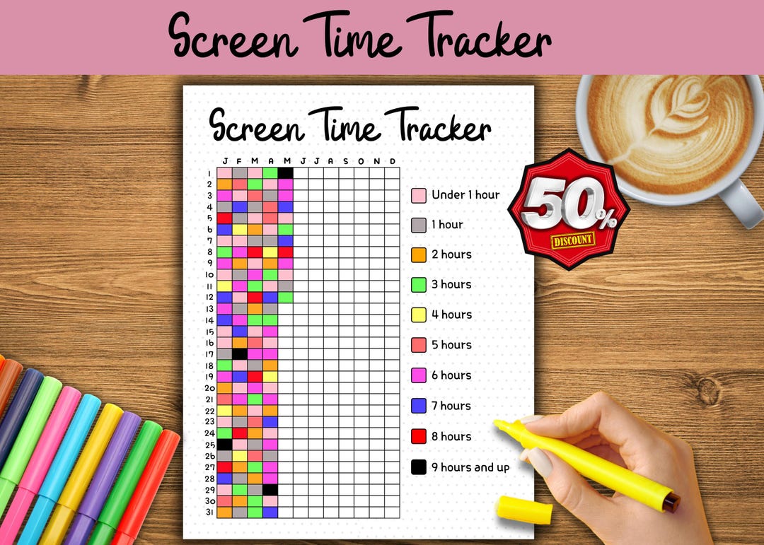 Screen Time Tracker Yearly PRINTABLE Journal Page Planner Page Yearly Tracker Habit Tracker ...