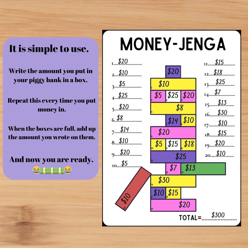 Money-jenga Savings Challenge, PRINTABLE Savings Game, Savings Tracker ...