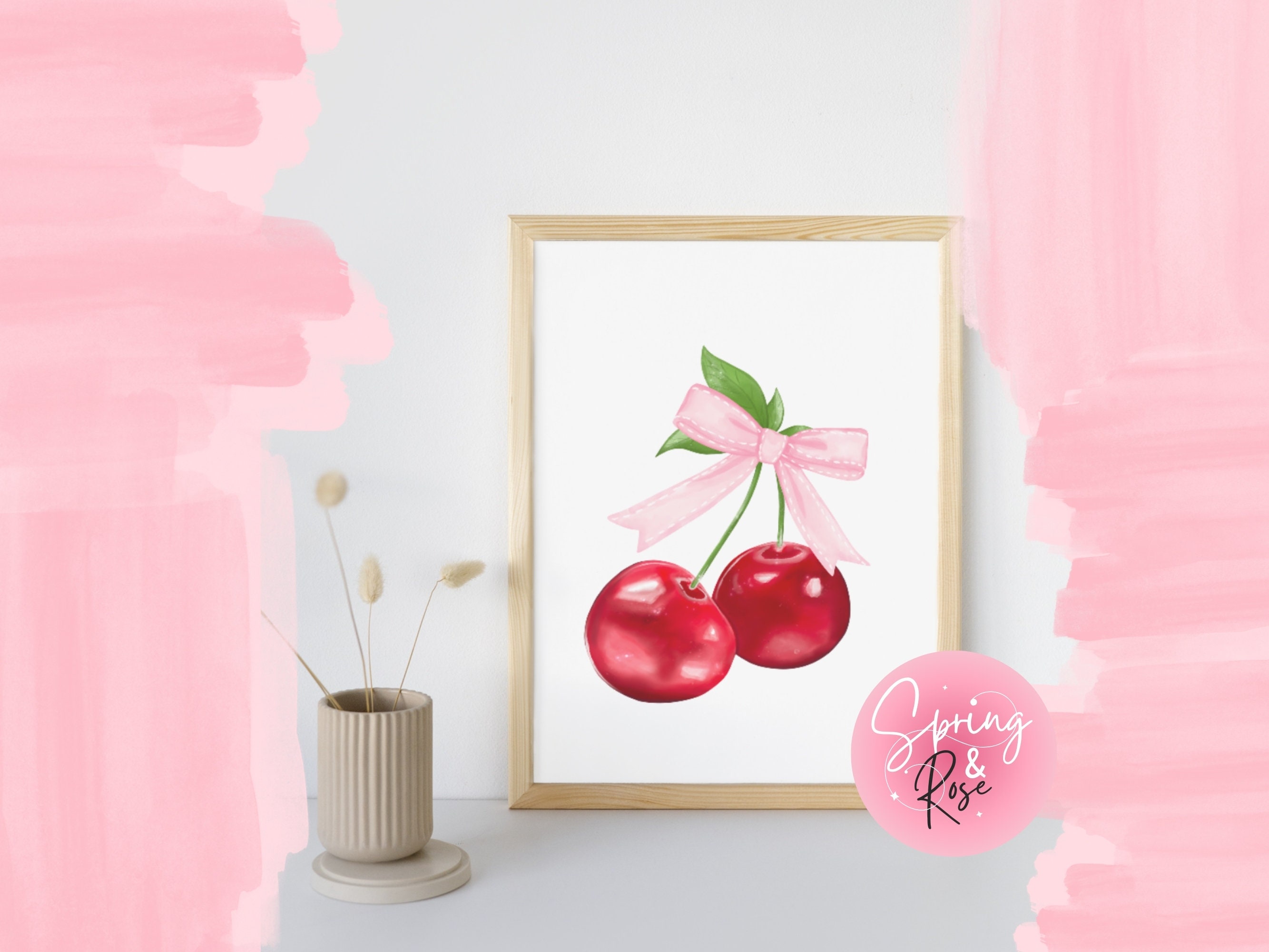 Coquette Cherries Png Pink Ribbon Bow Watercolor Clipart Bundle Digital ...