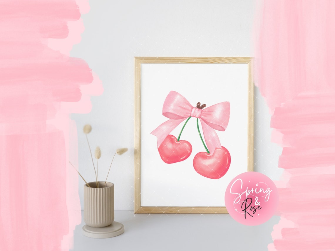 Coquette Cherry Png Pink Ribbon Bow Watercolor Clipart Bundle Digital ...