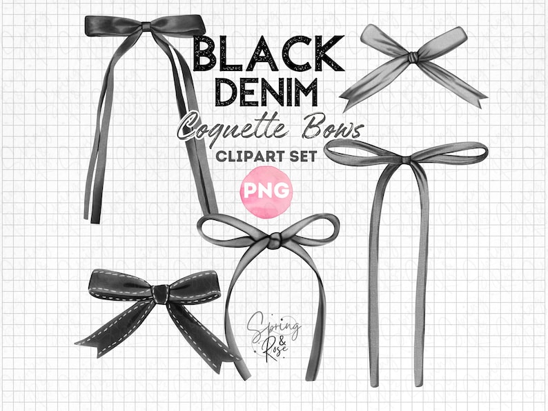 Black Denim Coquette Bows Png Clipart Bundle Dark Coquette Aesthetic ...