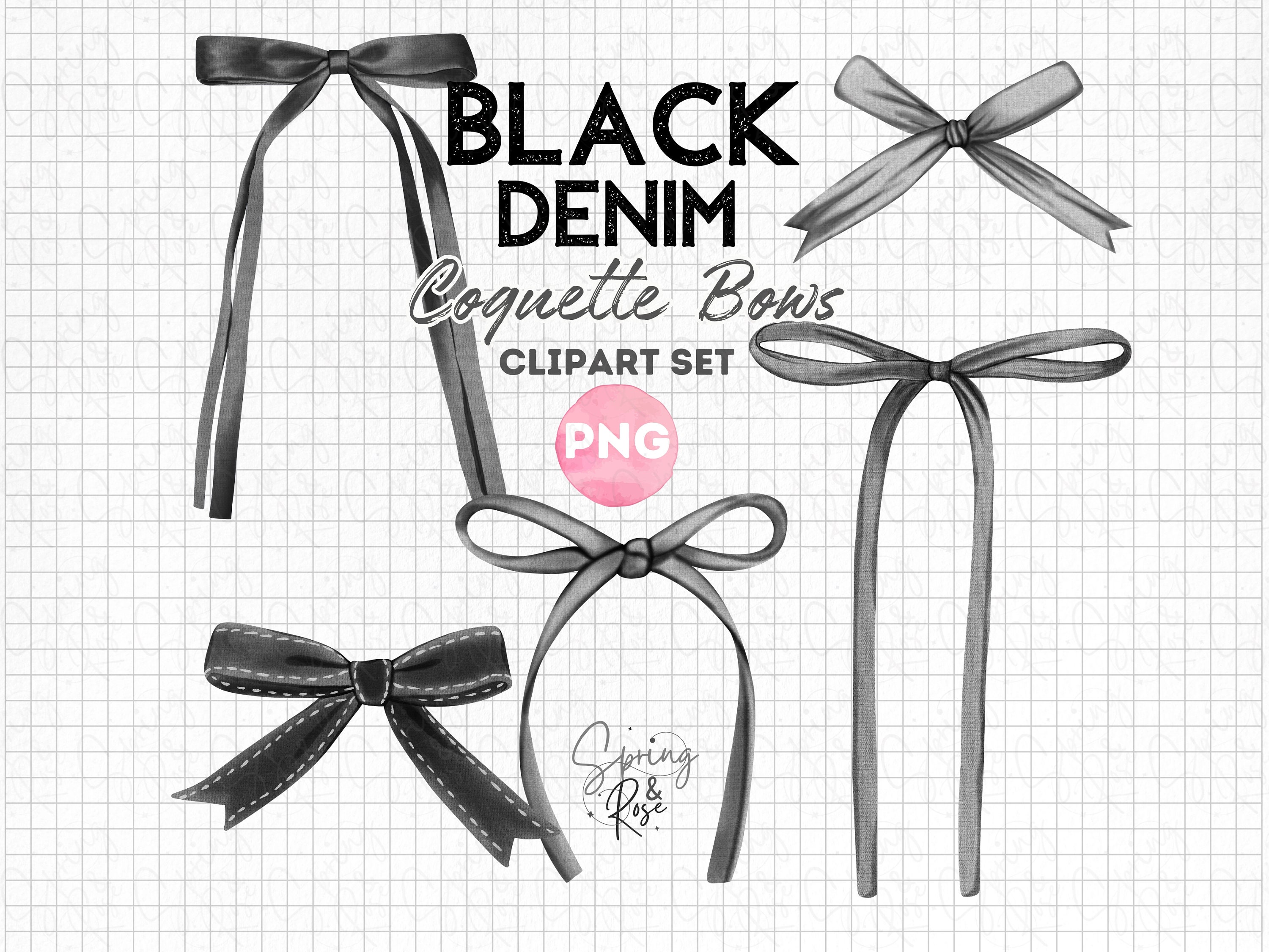 Black Denim Coquette Bows Png Clipart Bundle Dark Coquette Aesthetic ...