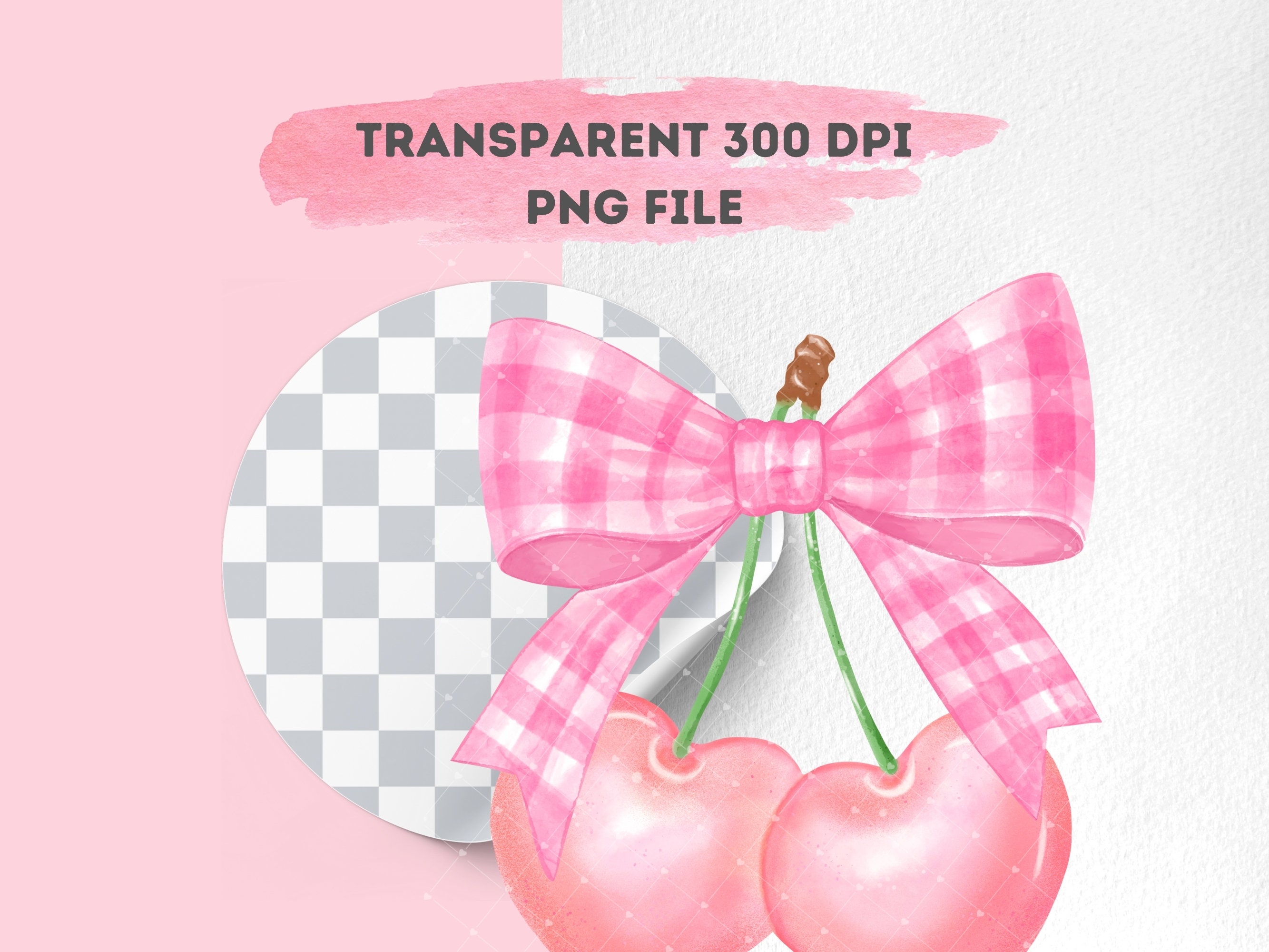 Coquette Cherry Png Pink Ribbon Bow Watercolor Clipart Bundle Digital ...