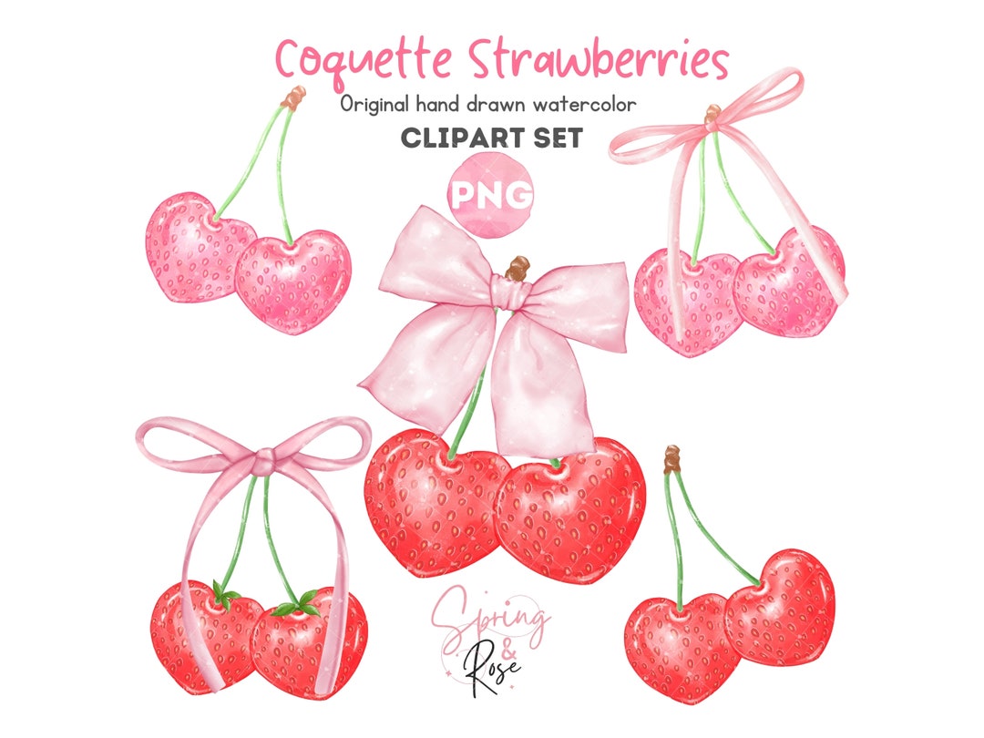 Coquette Strawberry Pink Bow Png Clipart Bundle Coquette Aesthetic ...