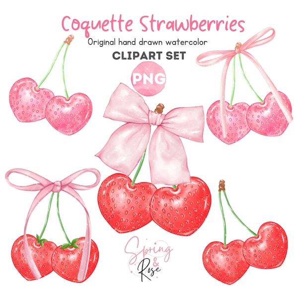 Coquette Strawberry Pink Bow Png Clipart Bundle Coquette Aesthetic ...
