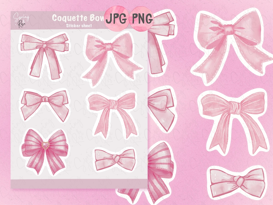 Printable Coquette Bow Sticker Sheet Pink Journal Stickers Cute ...