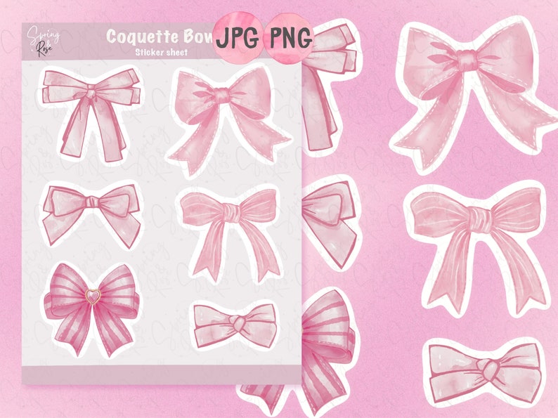 Printable Coquette Bow Sticker Sheet Pink Journal Stickers Cute ...