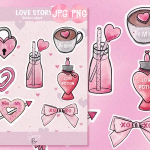 Printable Love Story Sticker Sheet, Valentine's Day Sticker Sheet ...