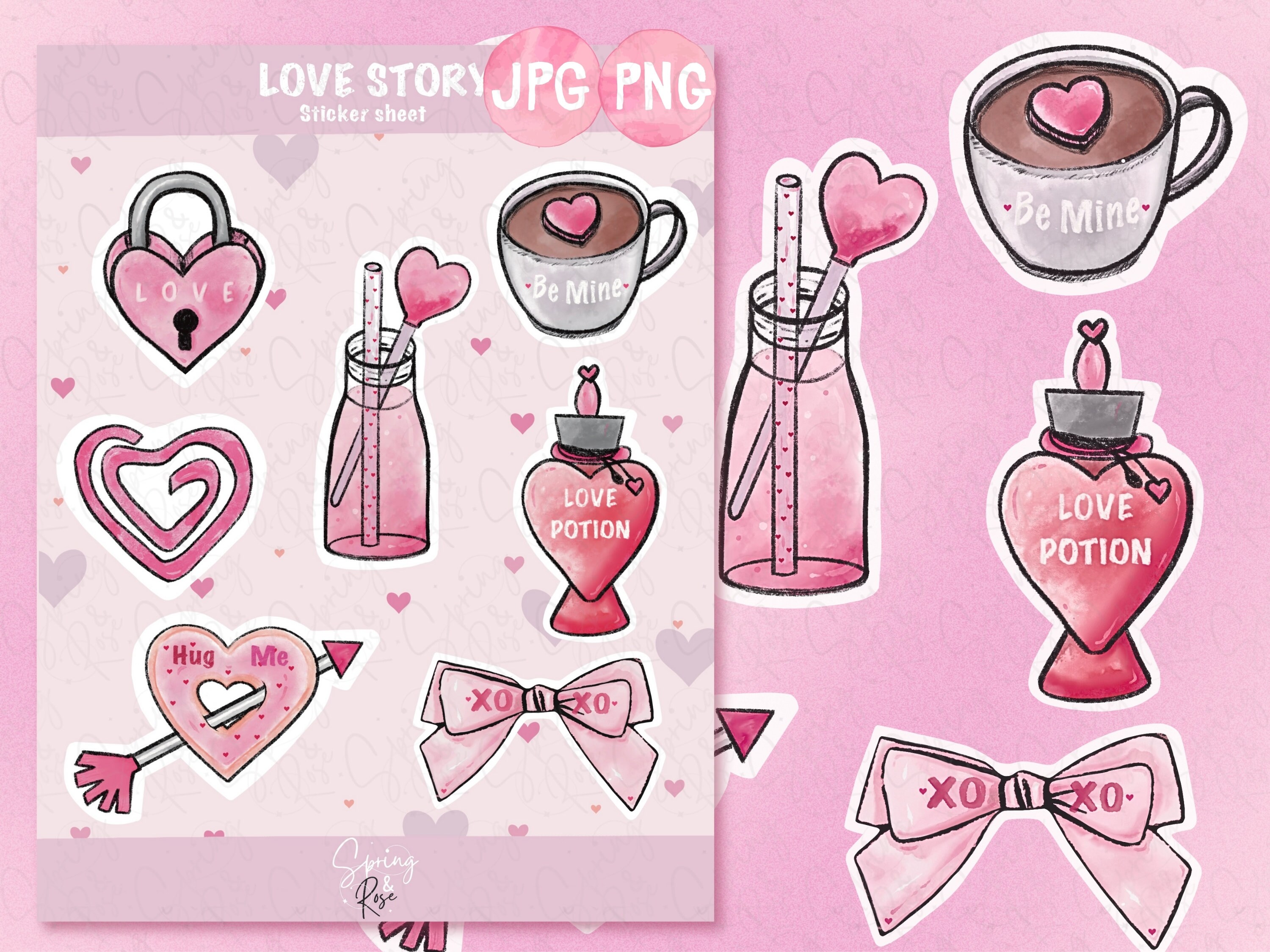 Printable Love Story Sticker Sheet, Valentine's Day Sticker Sheet ...