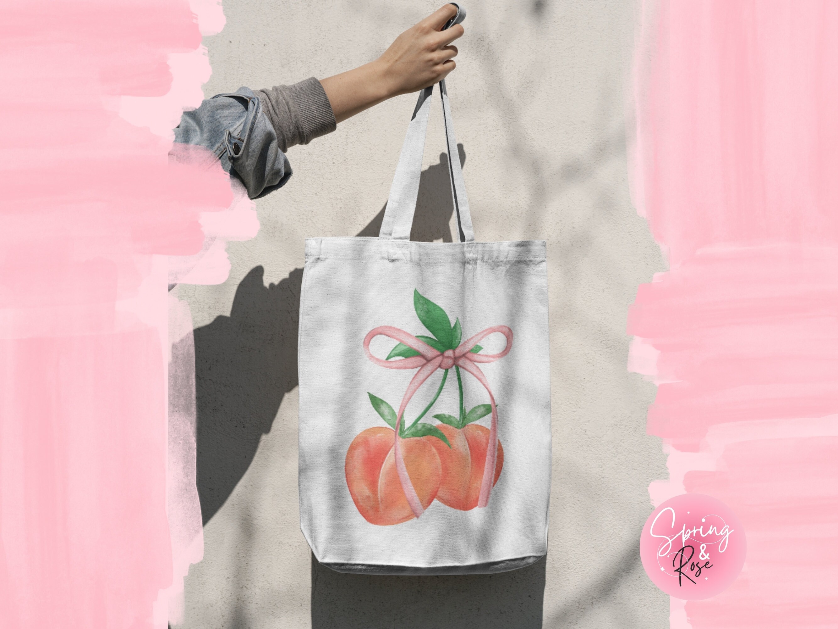 Coquette Peach Clipart Png Coquette Peaches Pink Ribbon Bow Watercolor Clipart Bundle Digital ...