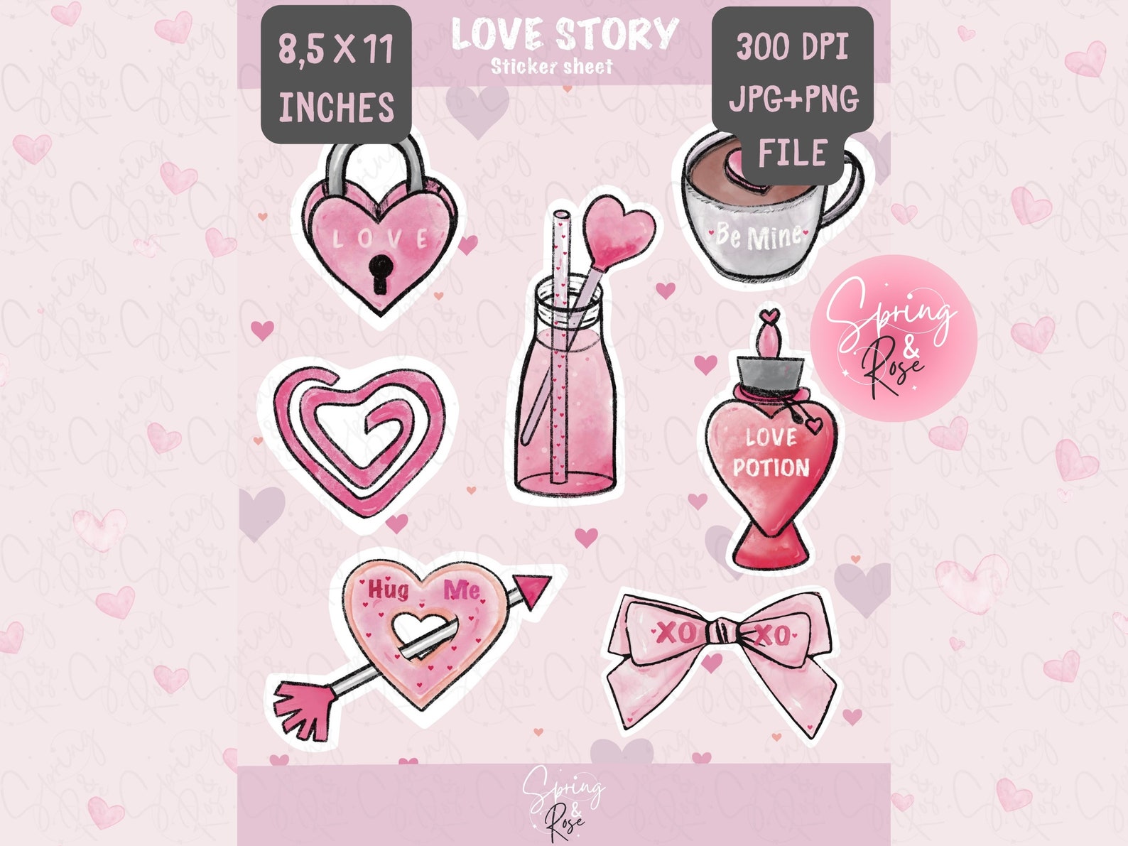 Printable Love Story Sticker Sheet, Valentine's Day Sticker Sheet ...