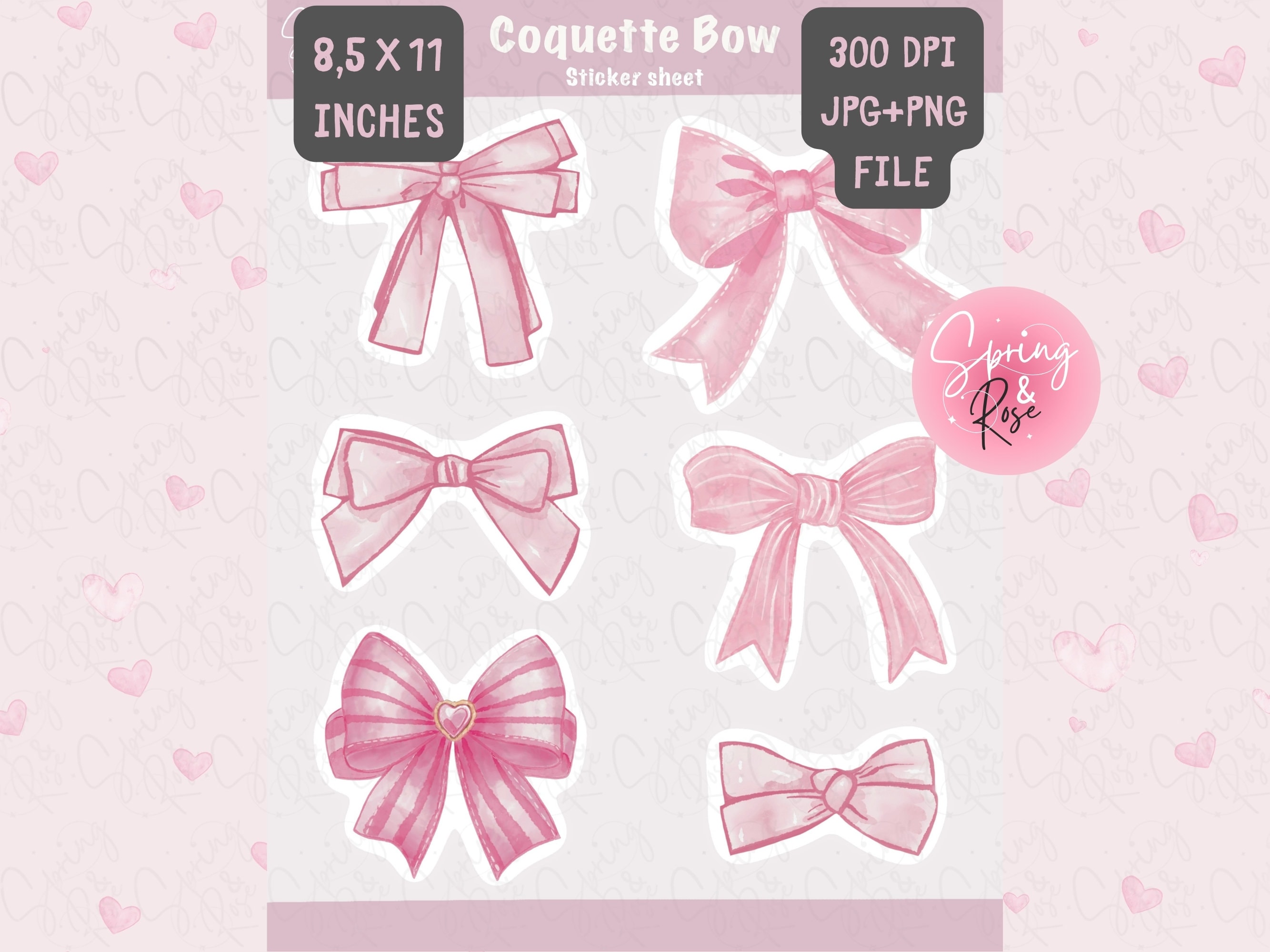 Printable Coquette Bow Sticker Sheet Pink Journal Stickers Cute ...