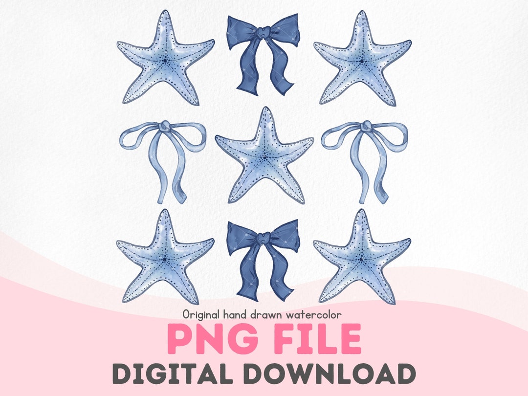 Blue Coquette Png Coquette Starfish With Blue Ribbon Bow Watercolor ...
