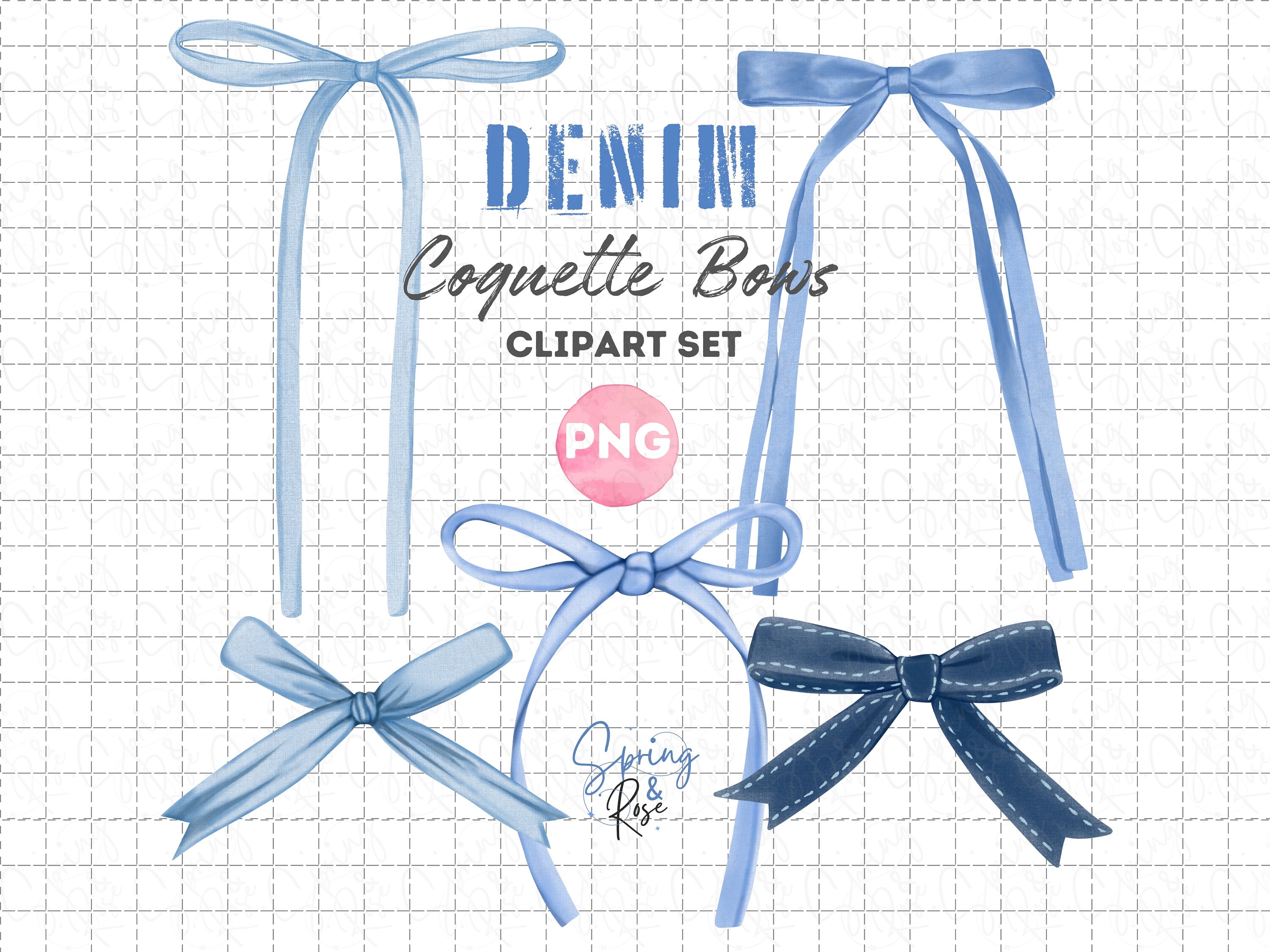 Blue Coquette Bow Denim Blue Ribbon Bow Png Clipart Set Coquette Blue ...