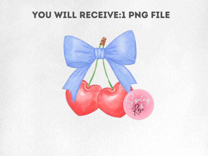 Coquette Cherry Png Denim Ribbon Bow Watercolor Clipart Digital ...