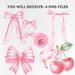 Pink Coquette Ribbon Bows and Cherries Watercolor PNG Clipart Set ...