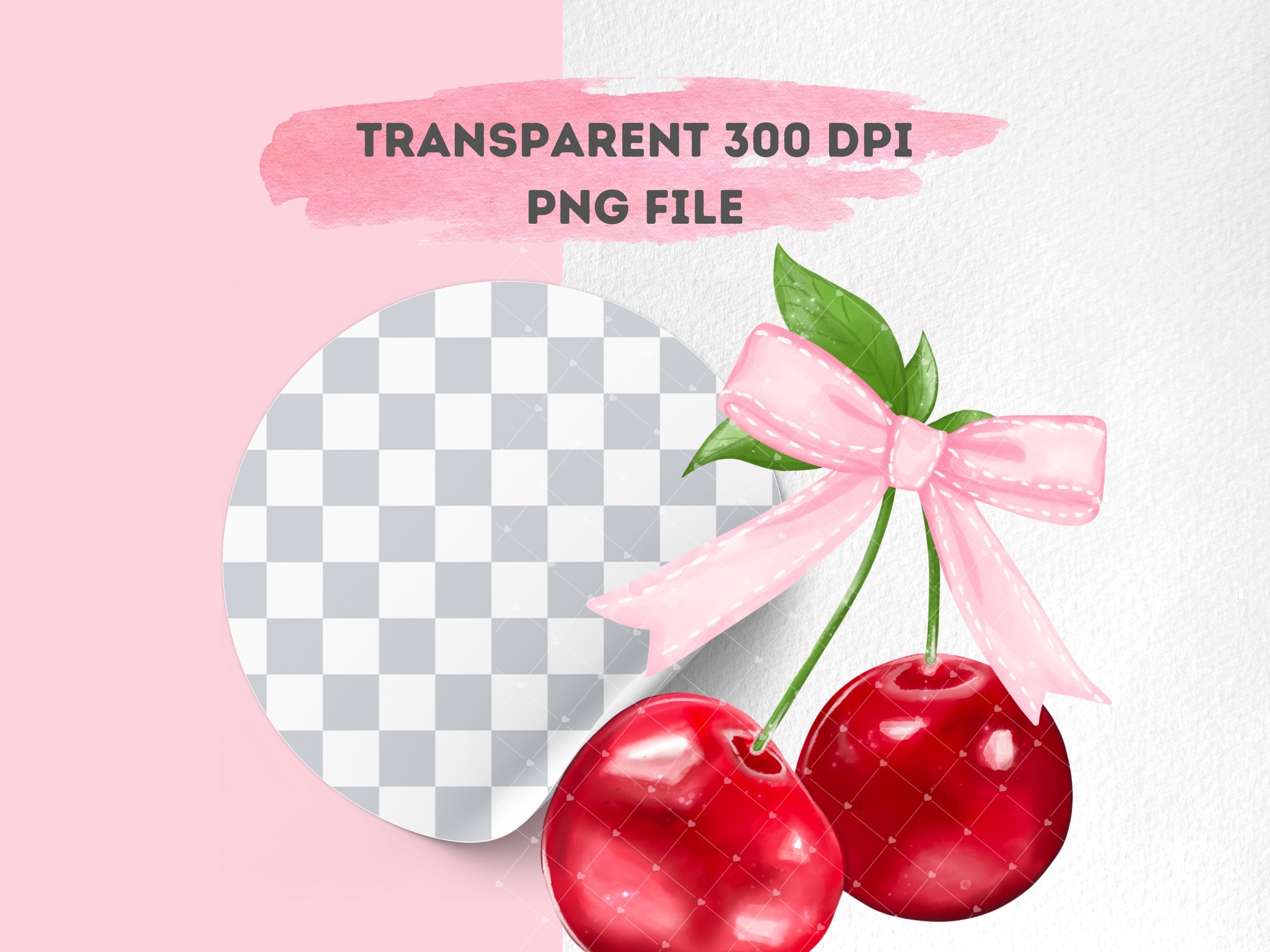 Coquette Cherries Png Pink Ribbon Bow Watercolor Clipart Bundle Digital ...