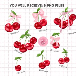 Coquette Cherries Png Pink Ribbon Bow Watercolor Clipart Bundle Digital ...