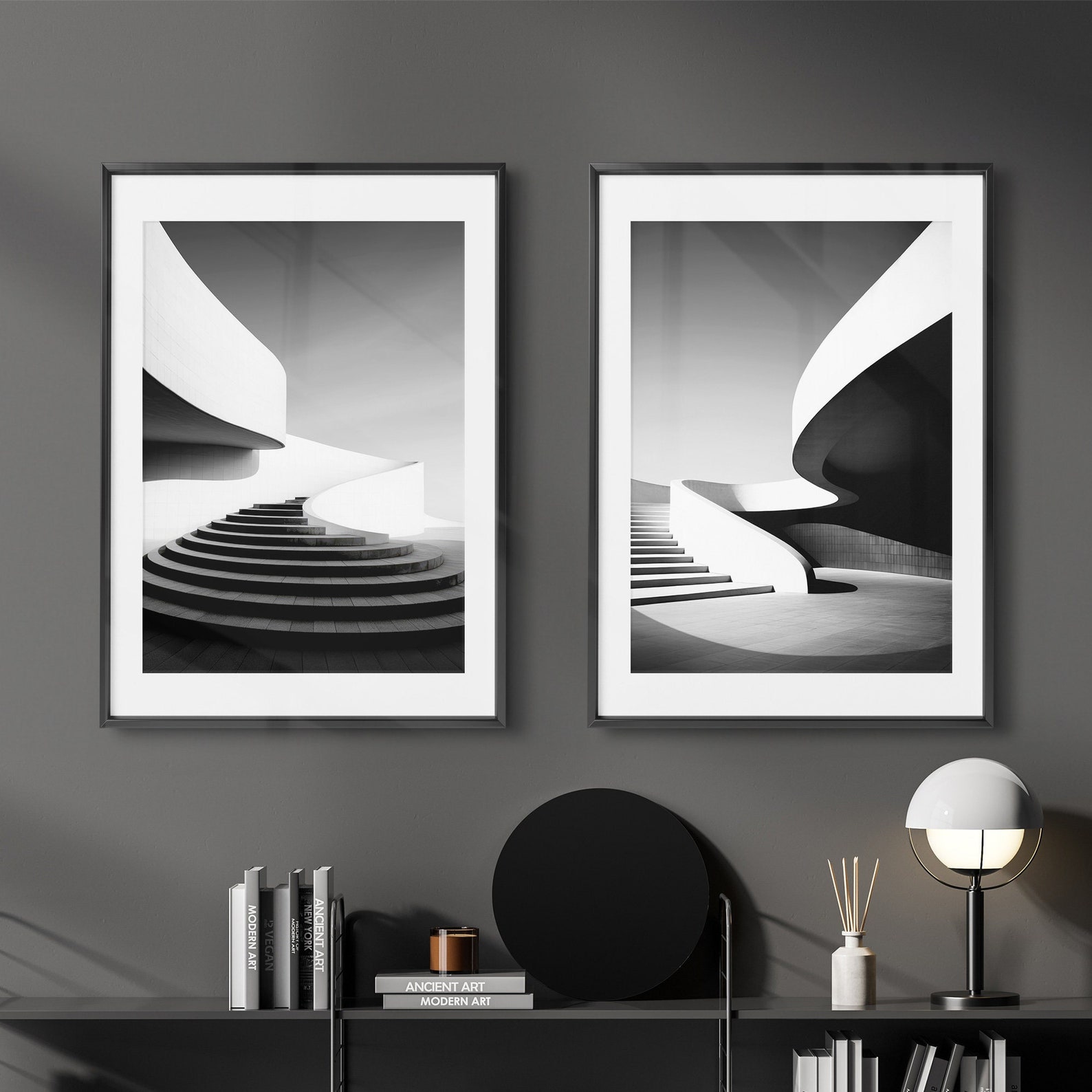 MINIMALIST Archi No. 1 & 2 Wall Art Set | Architectual | Black White ...