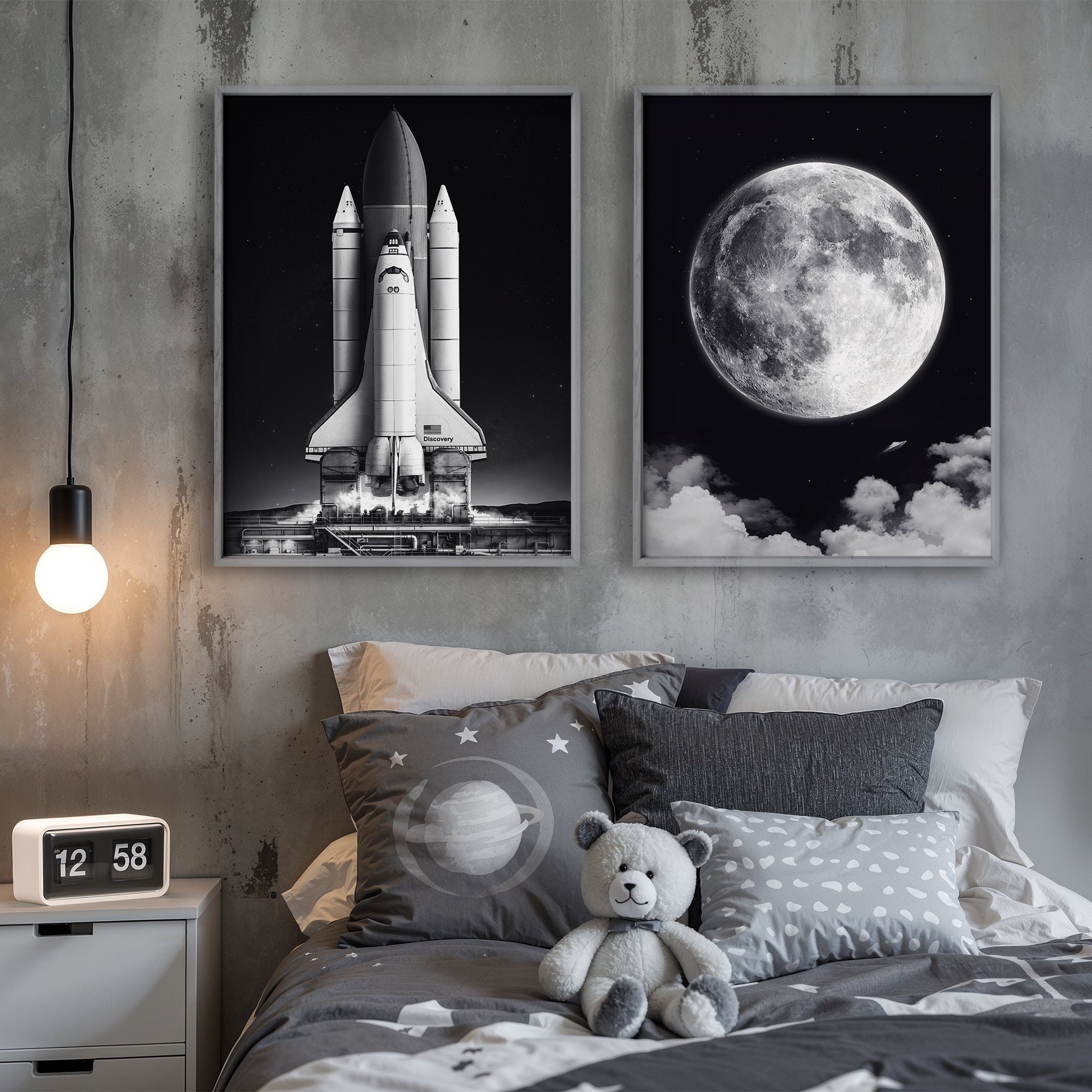 COSMOS Lunar Wall Art Set of 2 NASA Rocket Shuttle Space Planet Moon ...