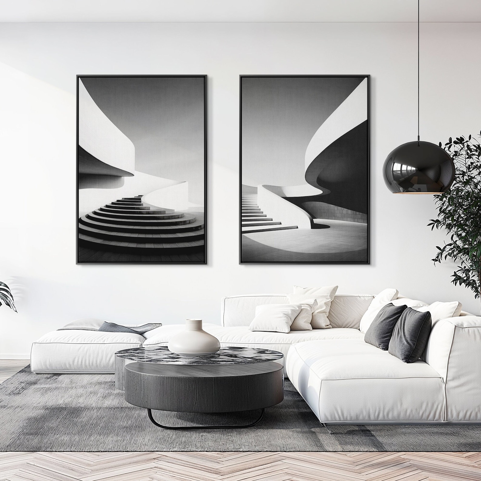 MINIMALIST Archi No. 1 & 2 Wall Art Set | Architectual | Black White ...