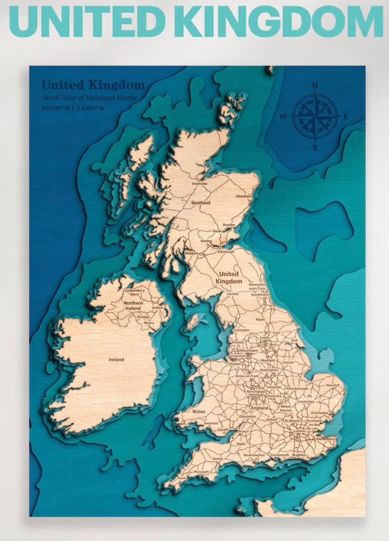 6 Layered Bathymetric British Isles 3D Wooden Topographic Map - UK ...