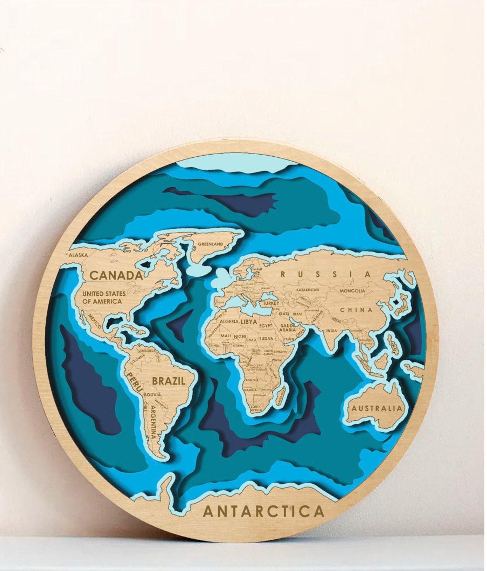 3D Layered World Map; Wood Map; Wall Decor; Educational; Handmade ...