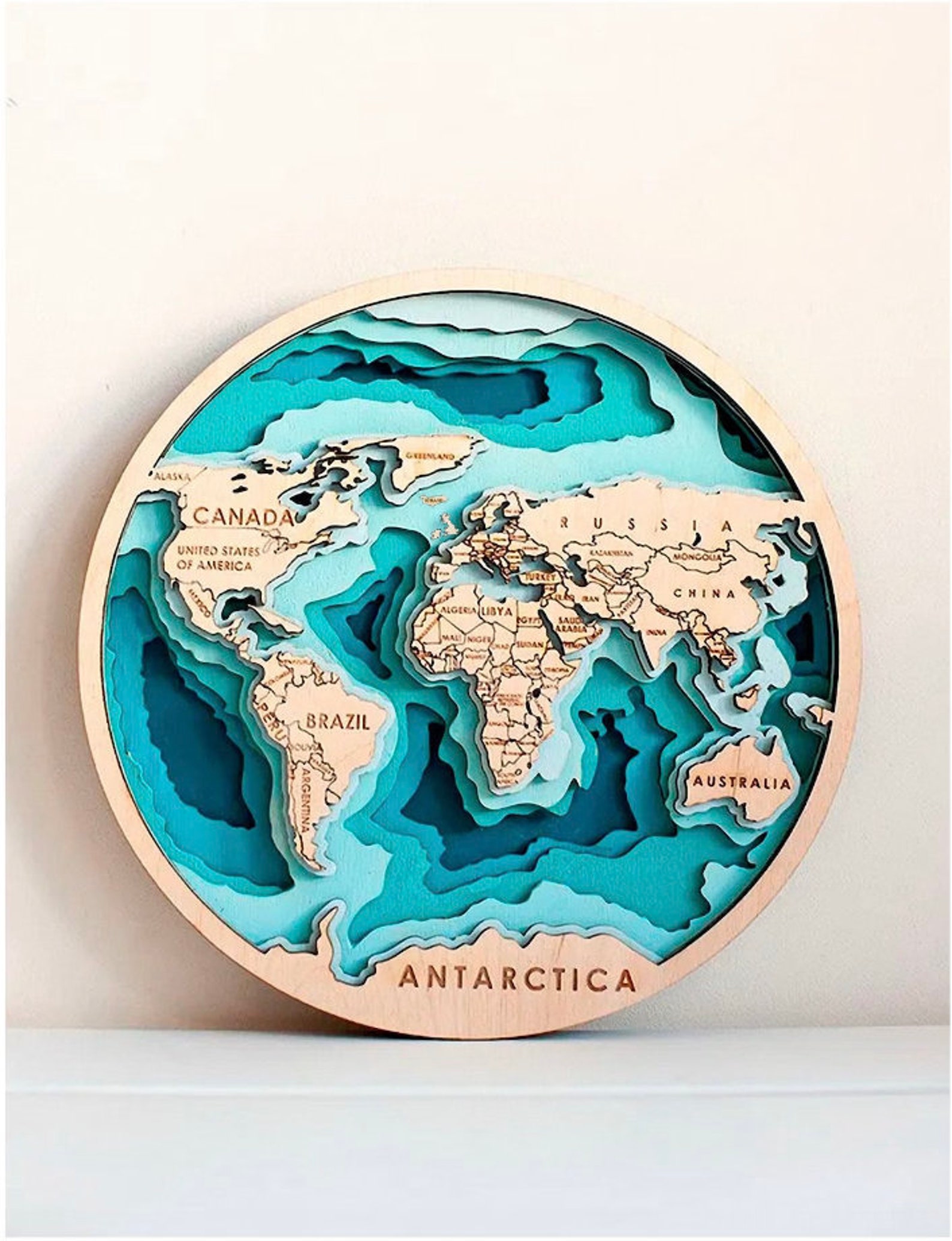 3D Layered World Map; Wood Map; Wall Decor; Educational; Handmade ...