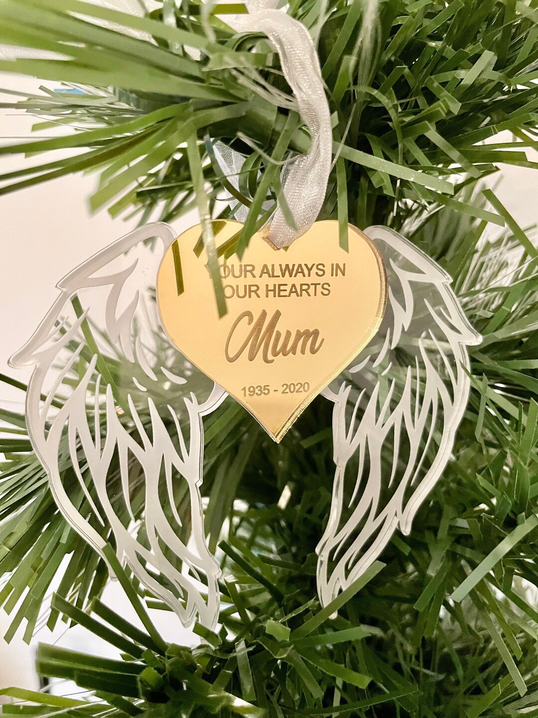 Angel Wings Bauble, Memorial Christmas Decoration, Personalised ...