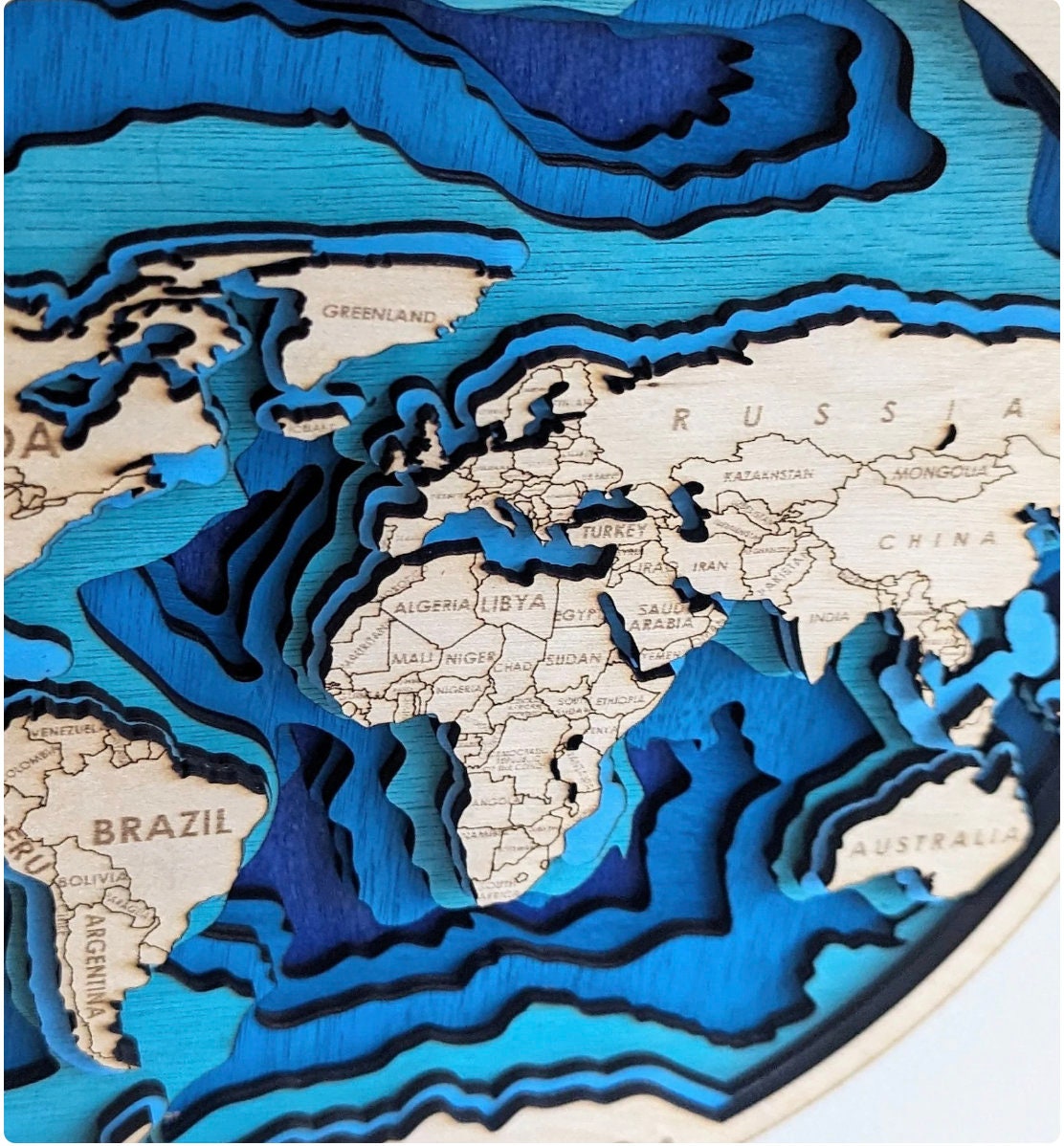 3D Layered World Map; Wood Map; Wall Decor; Educational; Handmade ...