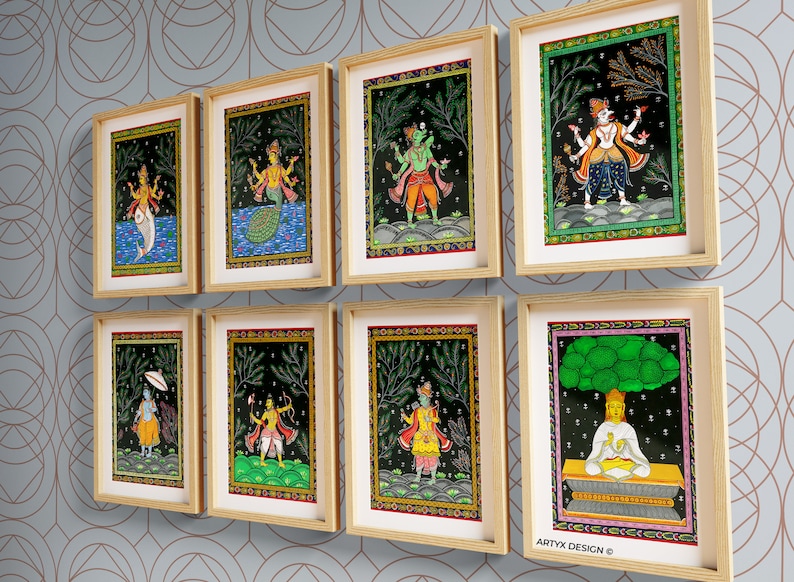 Buy 9 Avatar of Vishnu Pattachitra Art Prints Living Room Vintage Folk ...