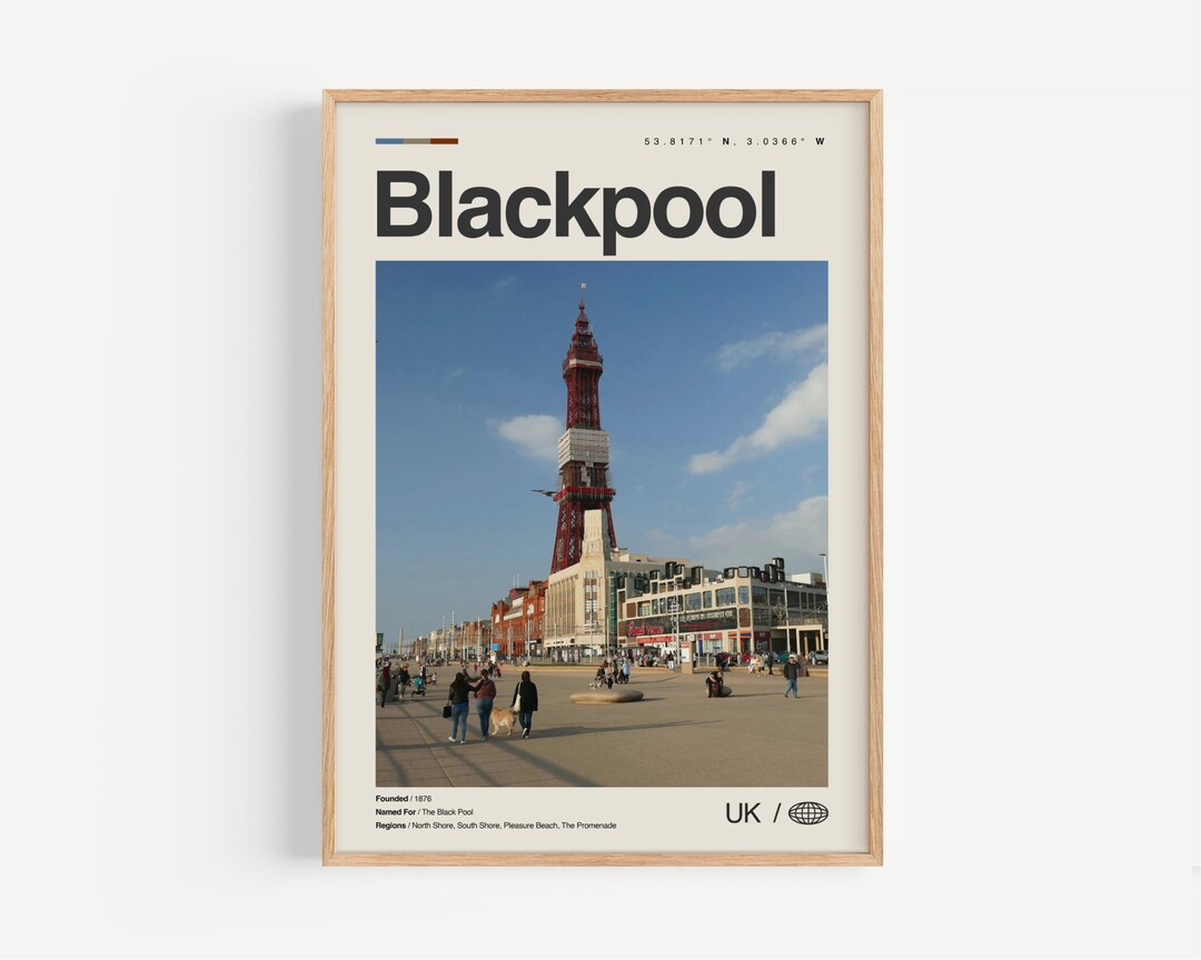 Blackpool Print Black and White England, Blackpool Wall Art, Blackpool ...