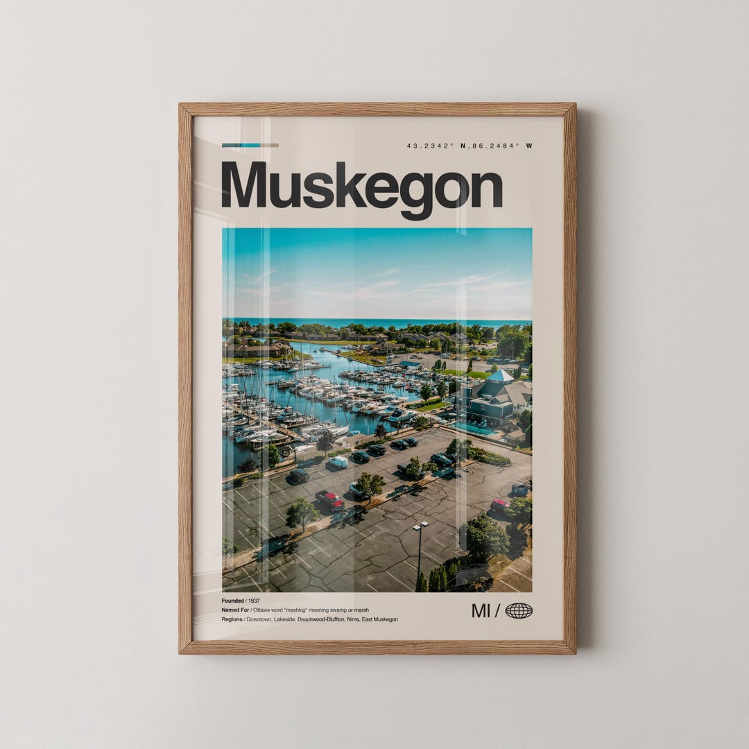 Muskegon Print, Real Photo Travel Art, Muskegon Poster, Mid Century ...