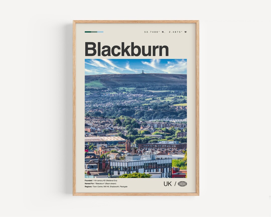 Blackburn Print Black and White England, Blackburn Wall Art, Blackburn ...
