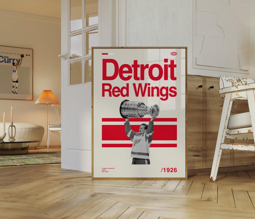 Detroit Red Wings Inspired Poster, Hoceky Art Print, Mid-century Modern ...