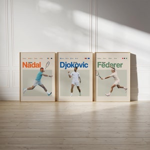 Tennis Big Three, Federer Nadal Djokovic Poster Bundle, Tennis Art ...
