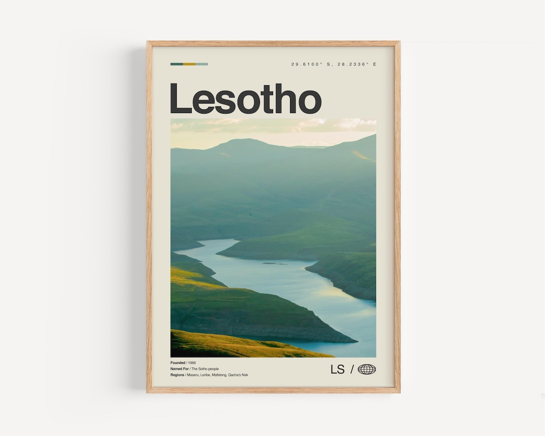 Lesotho Print Black and White, Lesotho Wall Art, Lesotho Poster ...