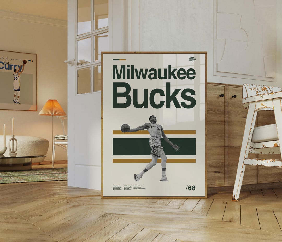 Milwaukee Bucks Art Print, Basketball Poster, Mid-century Modern, Uni ...