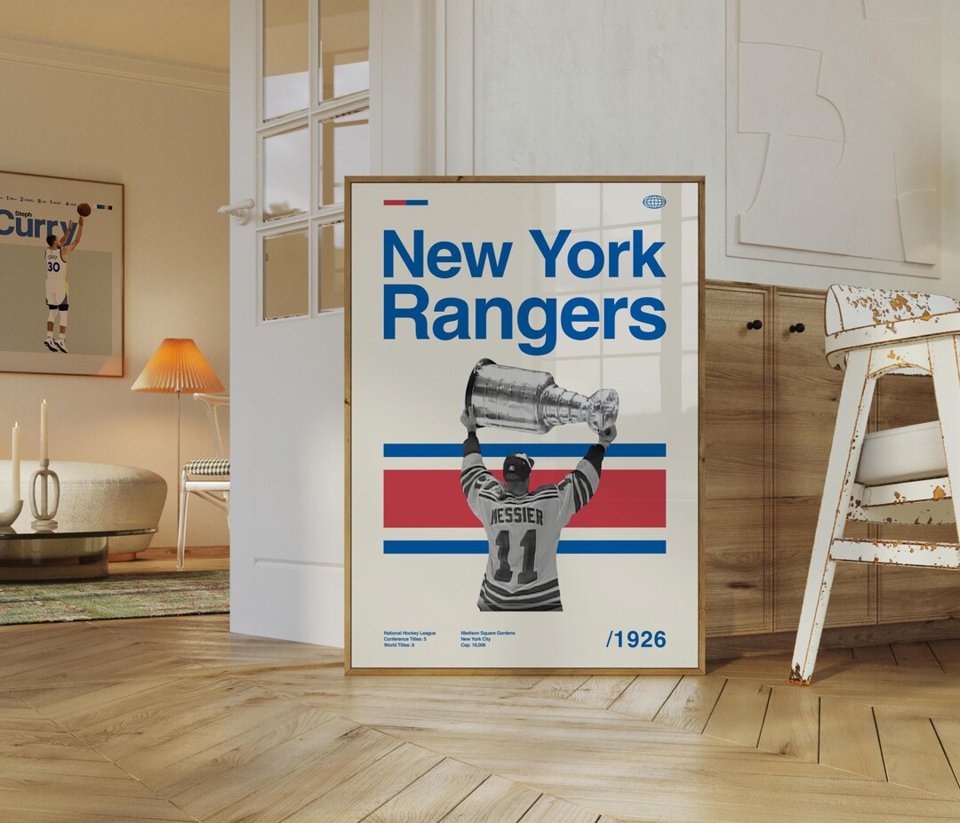 New York Rangers Art Print, Hockey Poster, Mid-century Modern, Uni Dorm ...