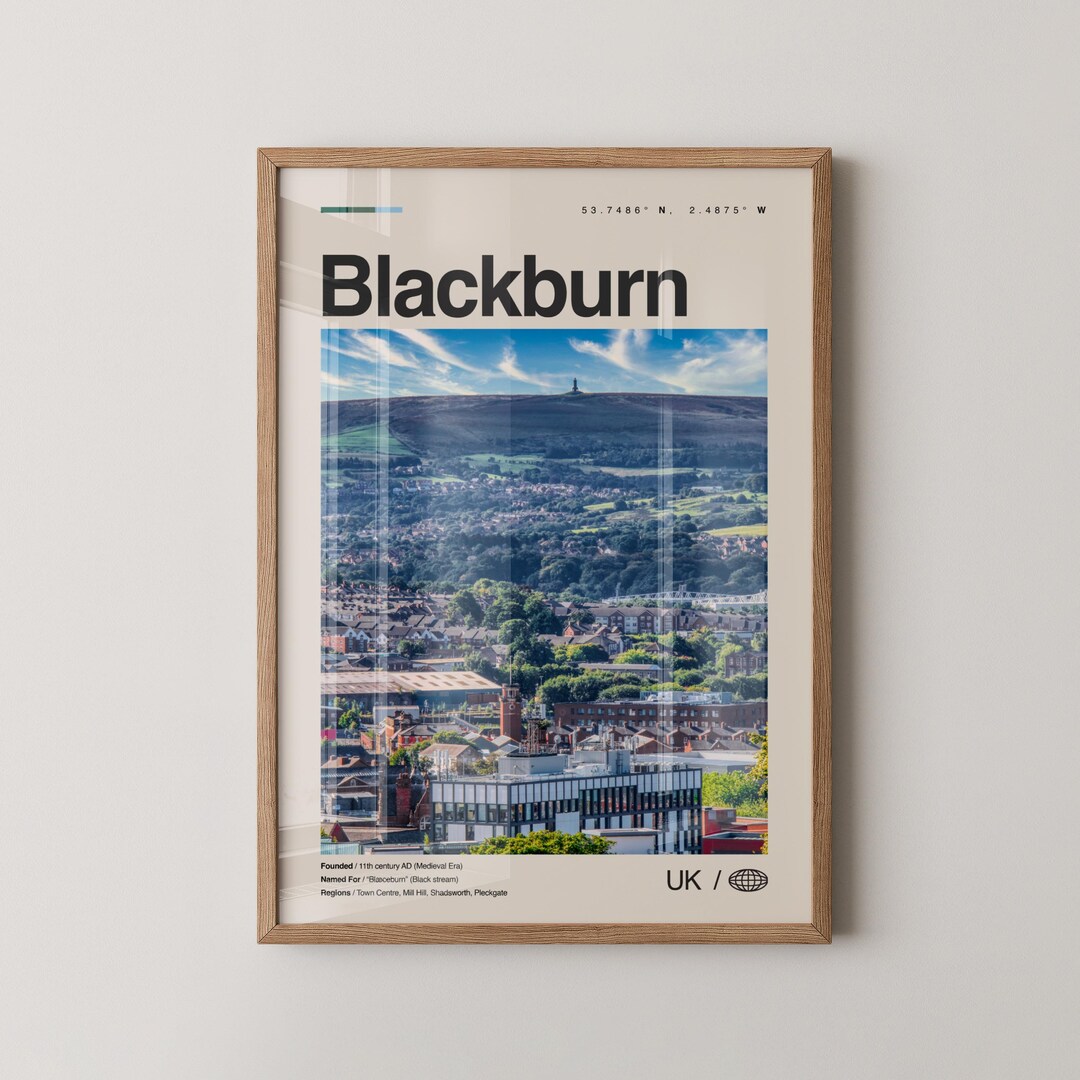 Blackburn Print Black and White England, Blackburn Wall Art, Blackburn ...