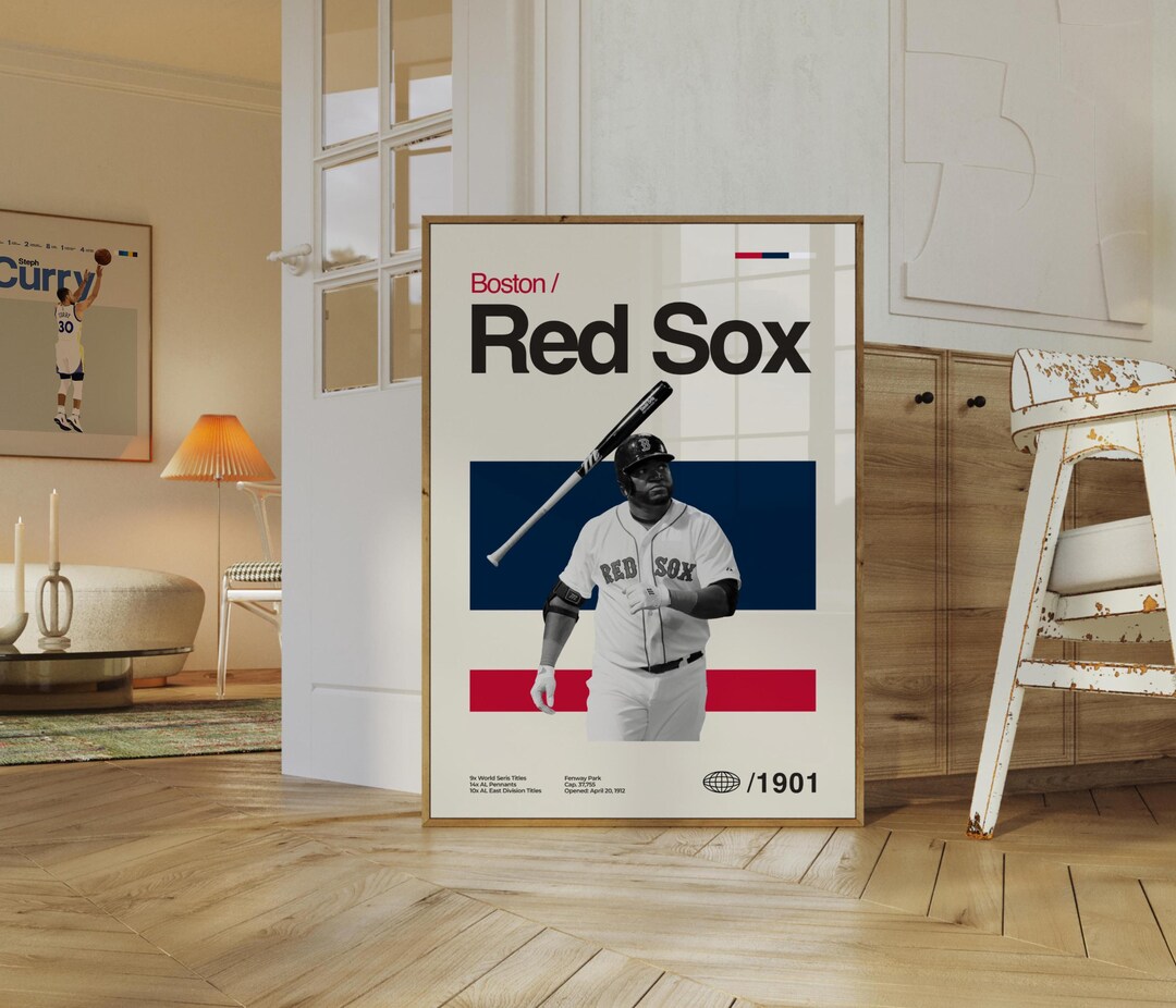 Boston Red Sox Art Print, MLB Poster, Mid-century Modern, Uni Dorm Room ...