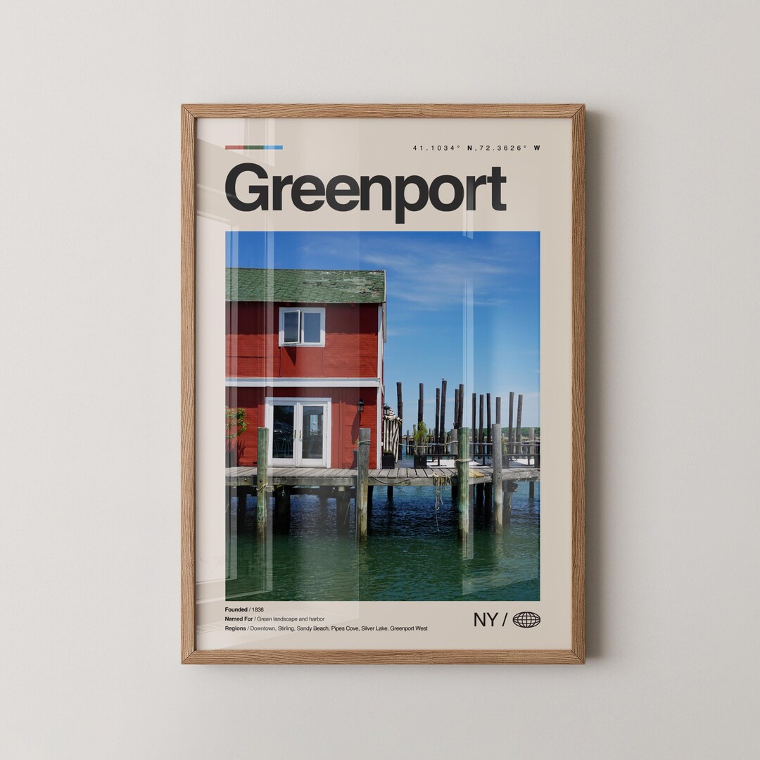 Greenport Print, Real Photo Travel Art, Greenport Poster, Mid Century ...