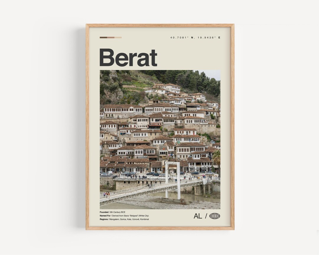 Berat Print Black and White, Berat Wall Art, Berat Poster, Berat Photo ...
