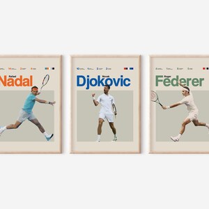 Tennis Big Three, Federer Nadal Djokovic Poster Bundle, Tennis Art ...