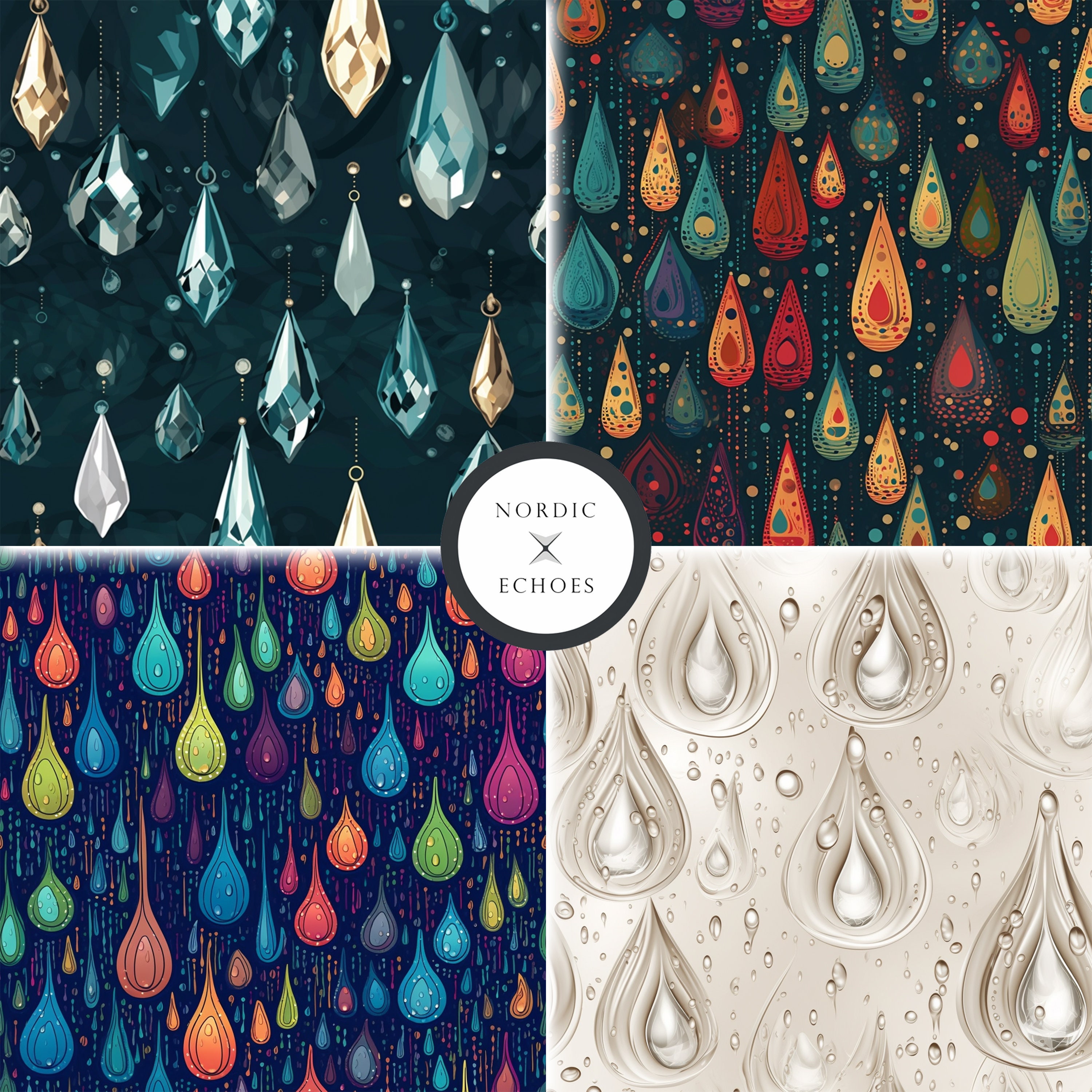 12 Magical Droplets Digital Seamless Pattern, Droplets Digital Paper ...