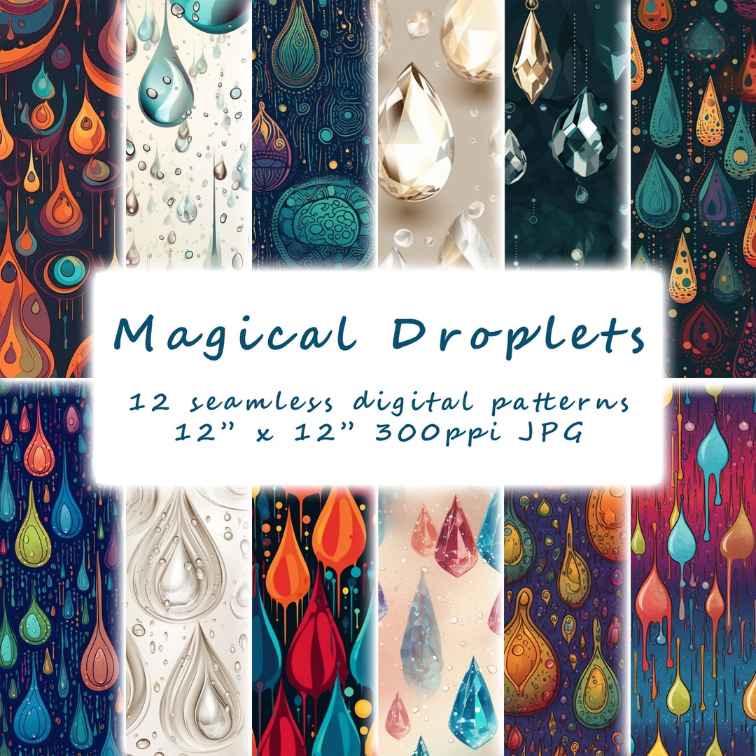 12 Magical Droplets Digital Seamless Pattern, Droplets Digital Paper ...