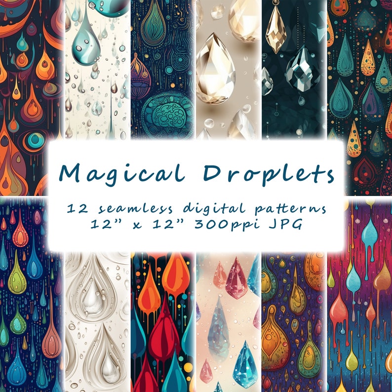 12 Magical Droplets Digital Seamless Pattern, Droplets Digital Paper ...