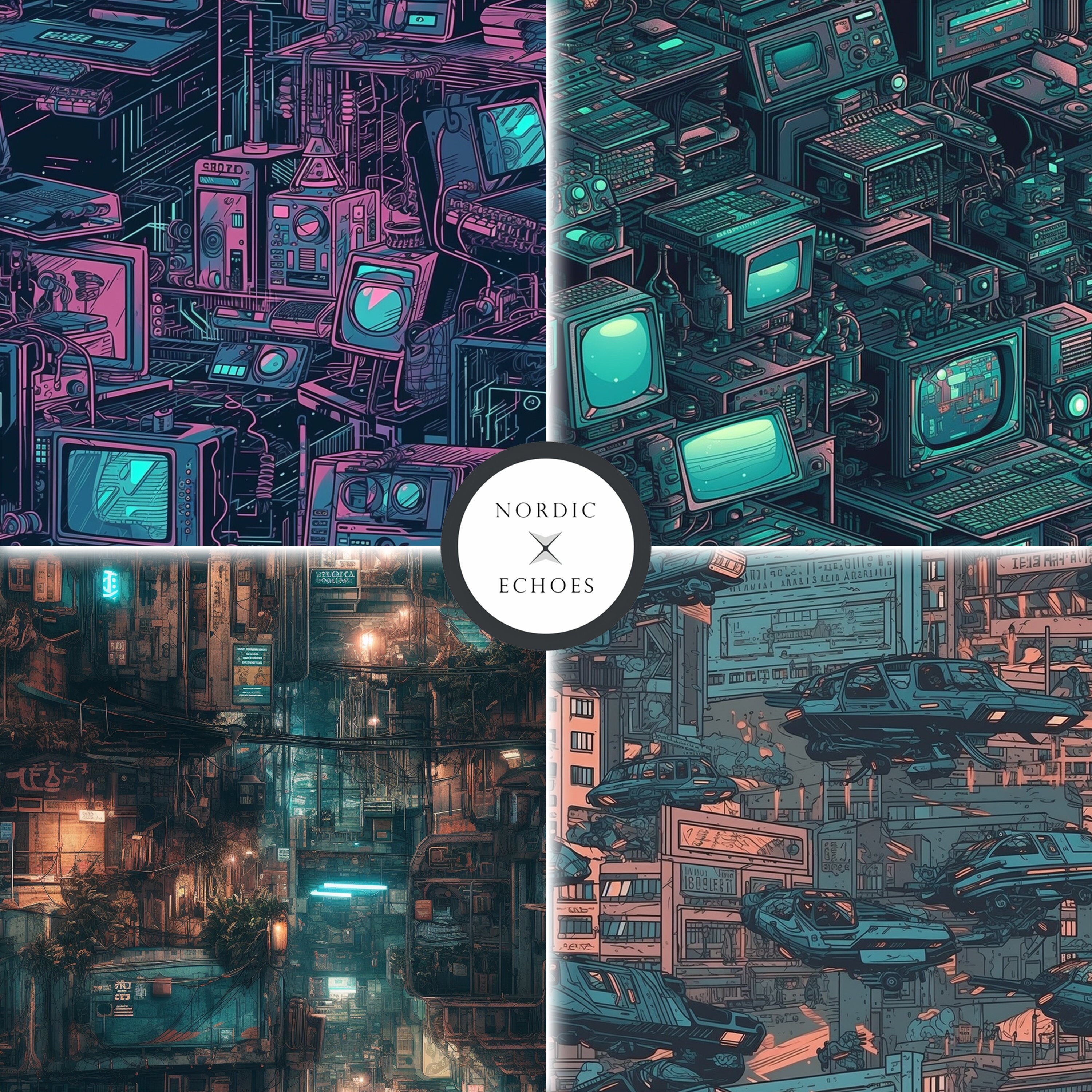 12 Cyberpunk City Digital Seamless Patterns, Cyberpunk City Digital ...